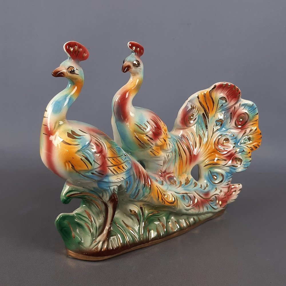 Vintage Multicolored Ceramic Sculpture of Peacocks, Italy, 1970s for ...