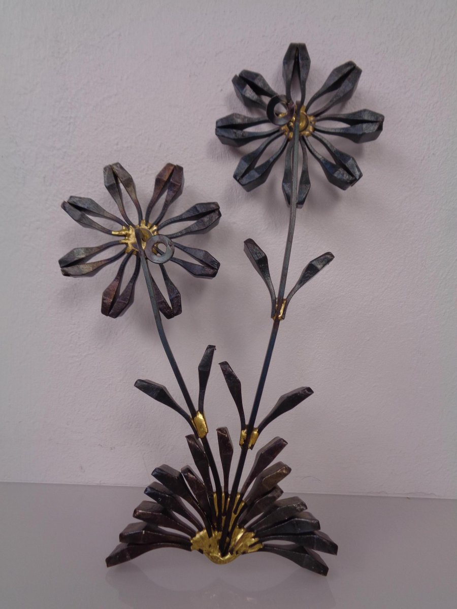 Swedish Brutalist Iron and Gold Flower Wall Sculpture, 1960s for sale ...