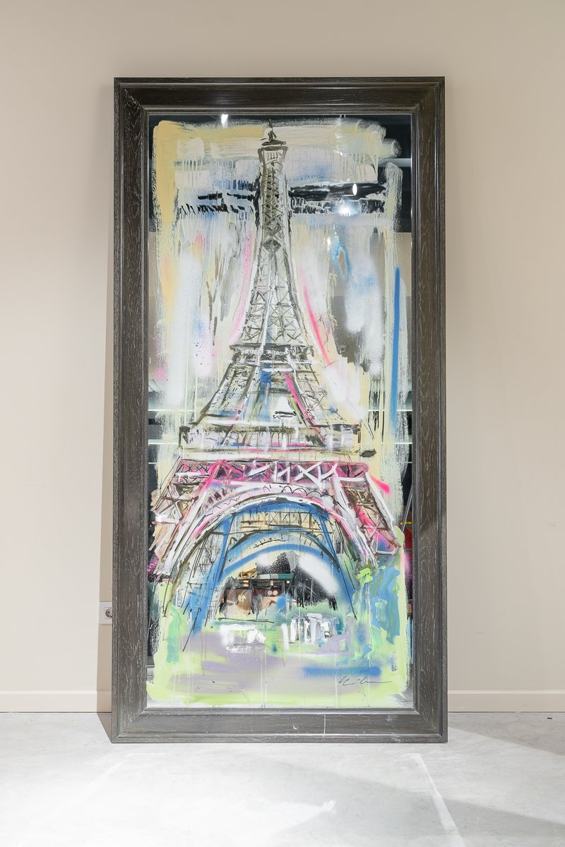 Large Mirror with the Eiffel Tower, 2024, Painted Mirror Glass for sale ...