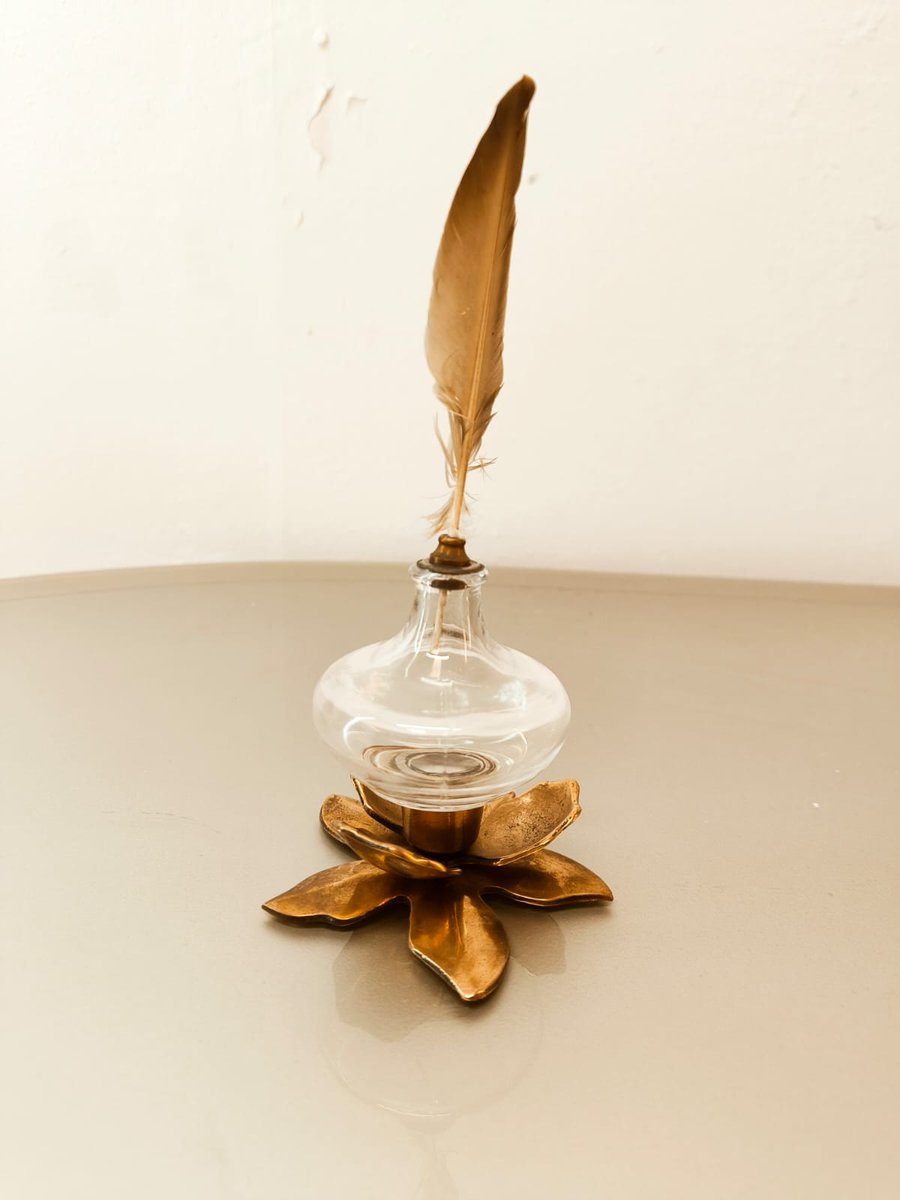 Brass and Glass Ink Holder for sale at Pamono