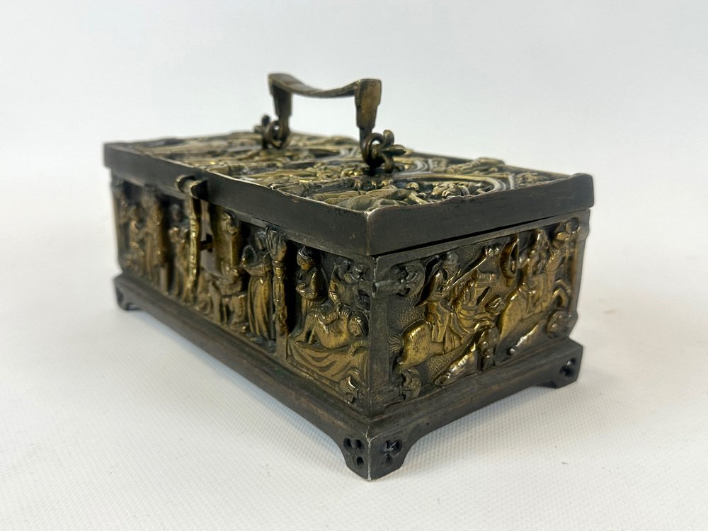 Antique Gothic Revival Bronze Jewelry Box with Religious Scenes, 19th ...