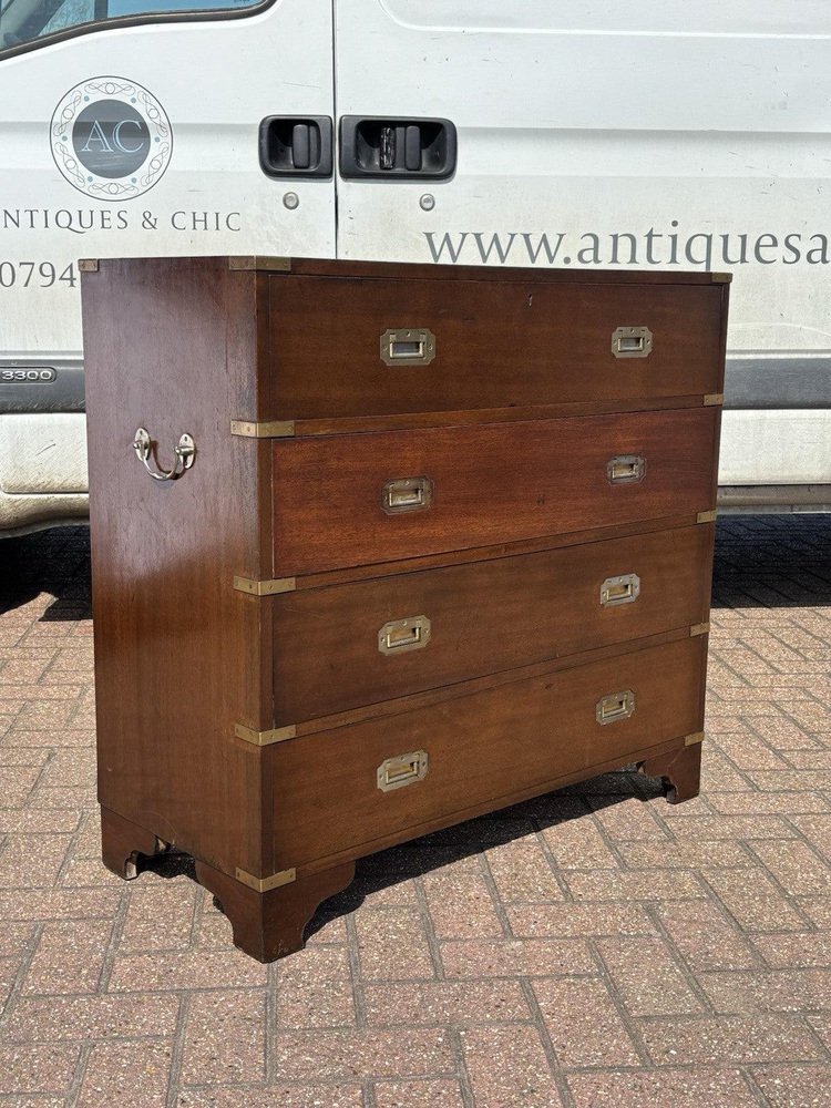 Military Campaign Chest with Brass Handles for sale at Pamono