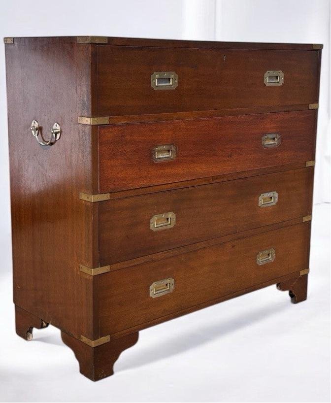 Military Campaign Chest with Brass Handles for sale at Pamono