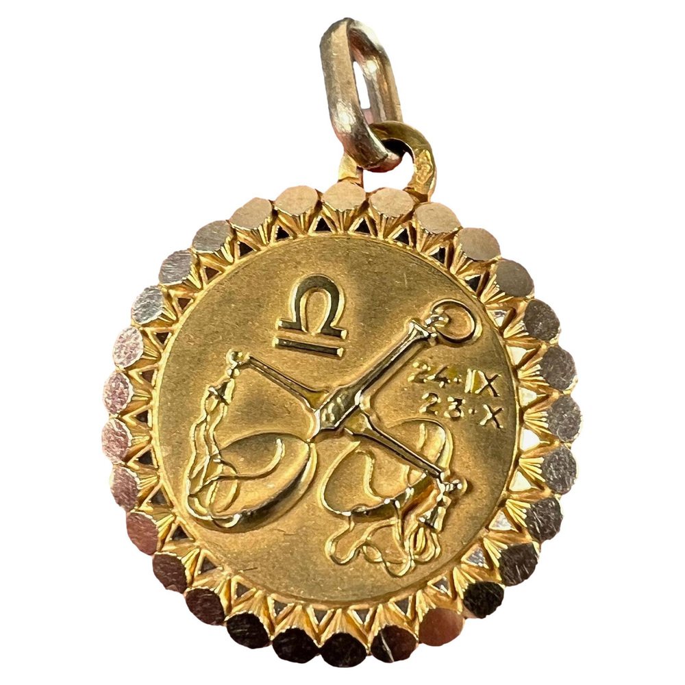 French Perroud Large Libra Zodiac Starsign 18k Yellow Gold Charm ...