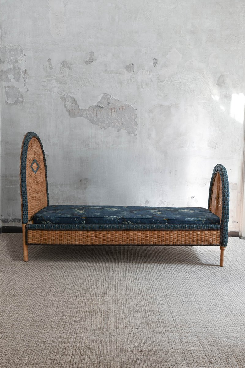 Woven Rattan Single Bed, 1980s for sale at Pamono
