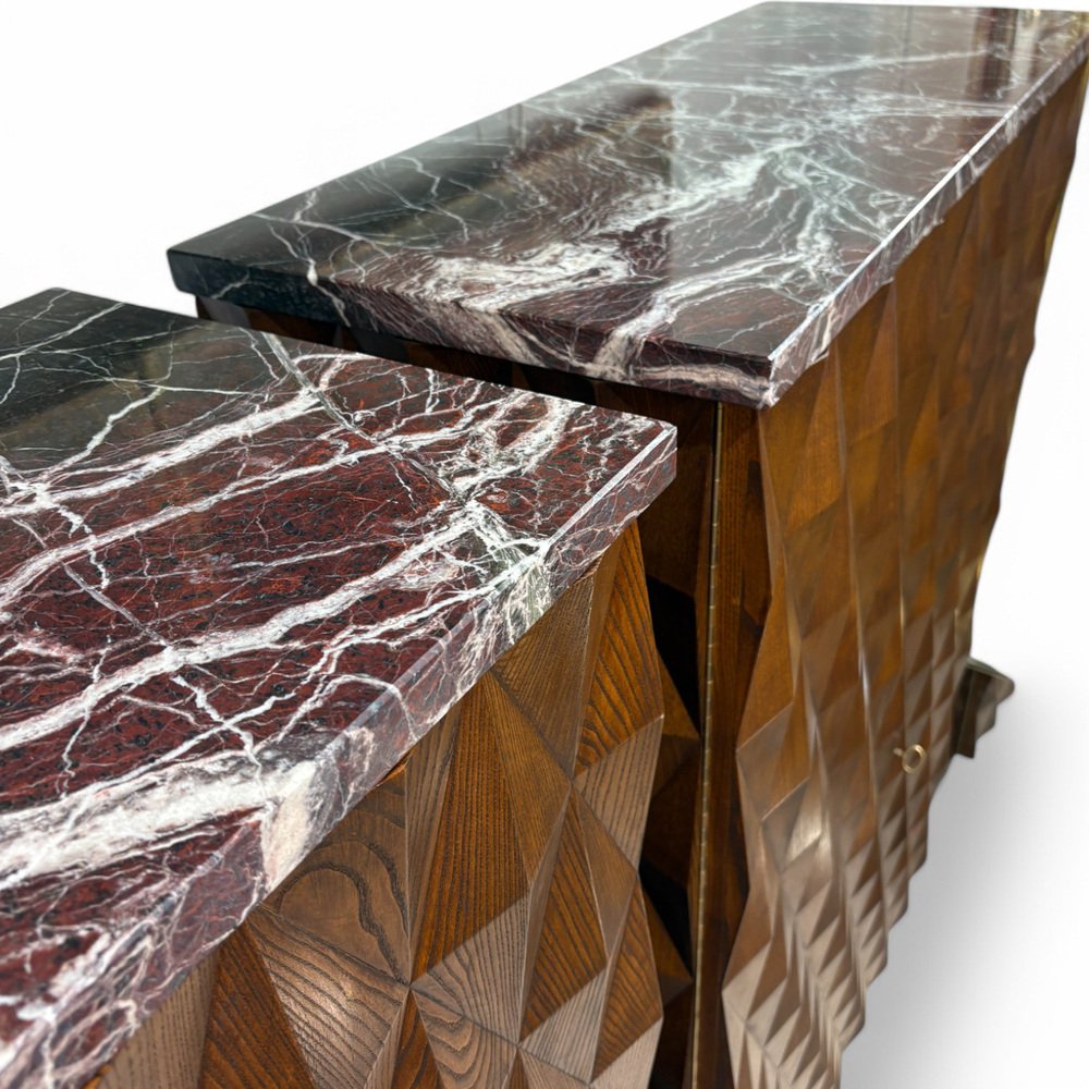 Brutalist Wood and Rosso Levanto Marble Cabinets, Set of 2 for sale at ...