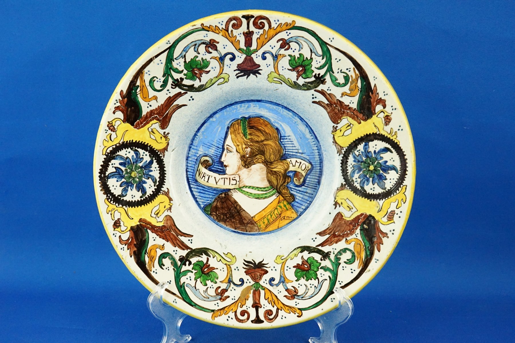 Neo-Renaissance Ceramic Plate with Portrait of a Woman by Laura Cattini ...