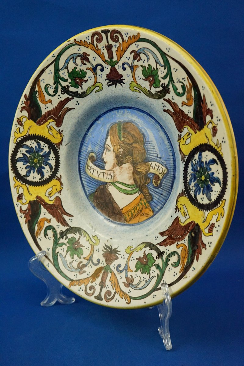 Neo-Renaissance Ceramic Plate with Portrait of a Woman by Laura Cattini ...