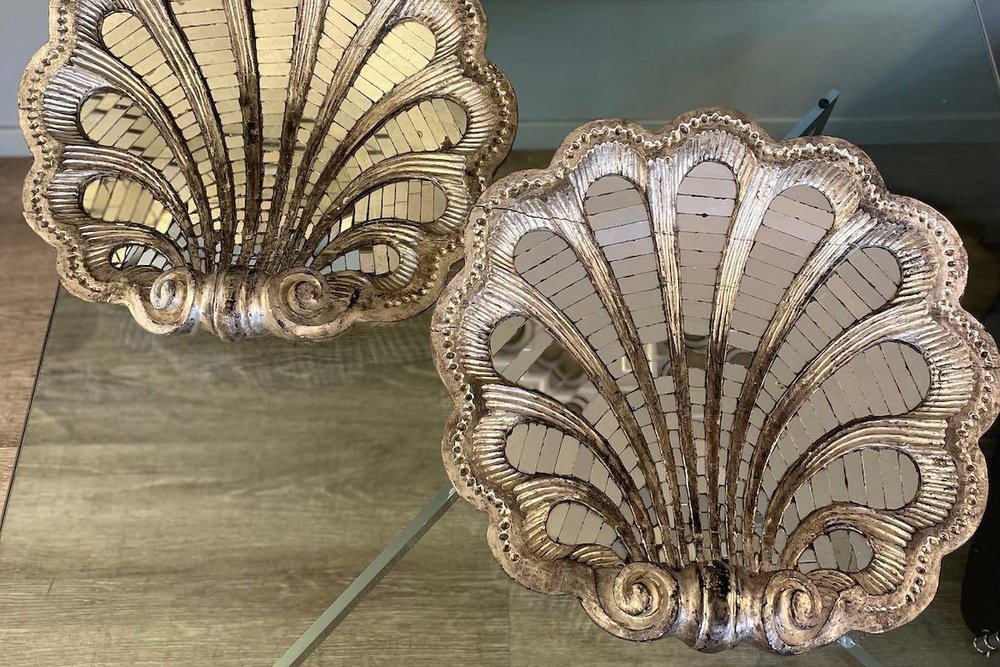 Art Deco Medallions in Silvered Wood and Mirror Mosaic, 1940, Set of 2 ...