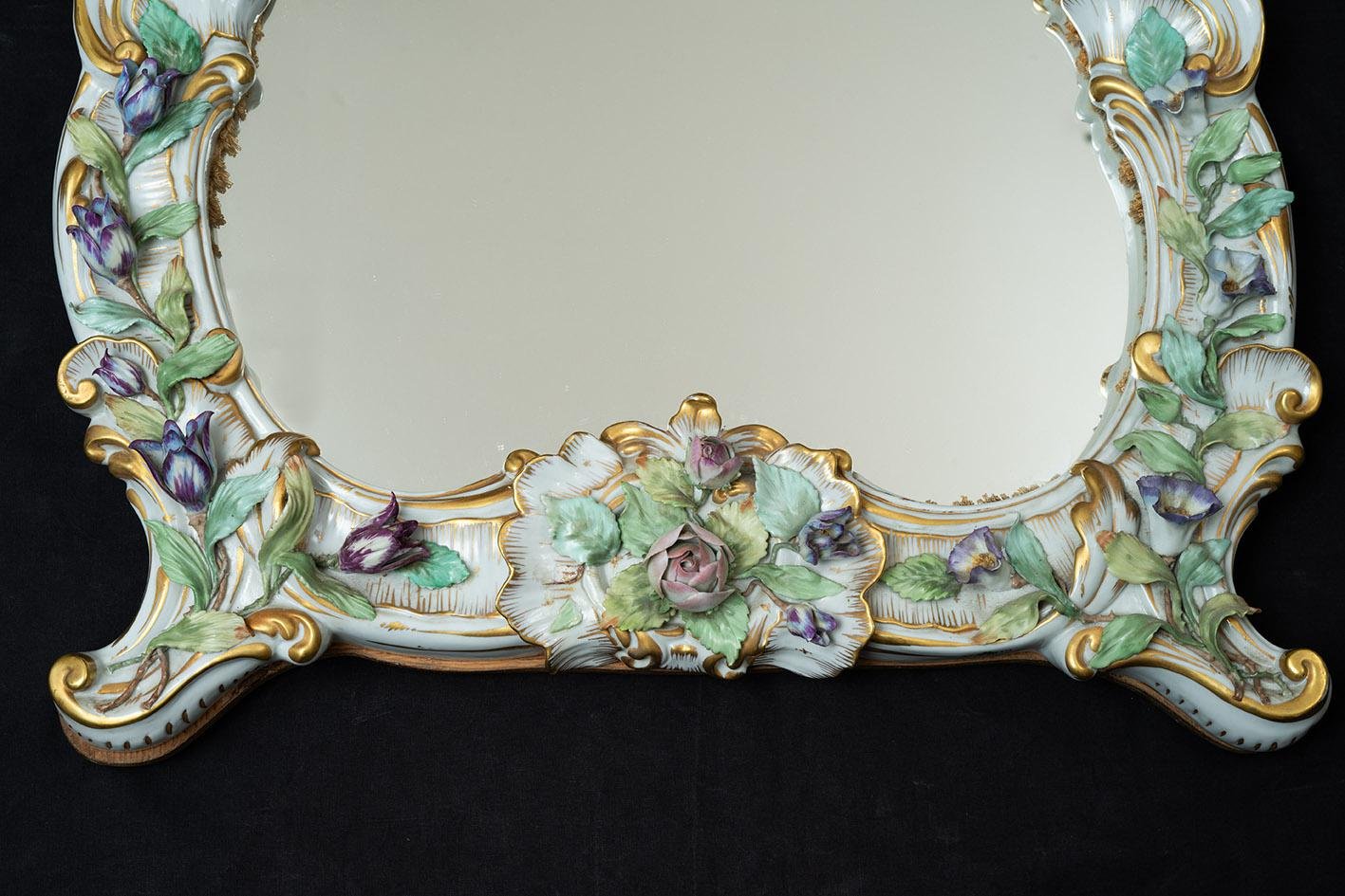 Antique Mirror in Polychrome Capodimonte Porcelain, Early 20th Century ...