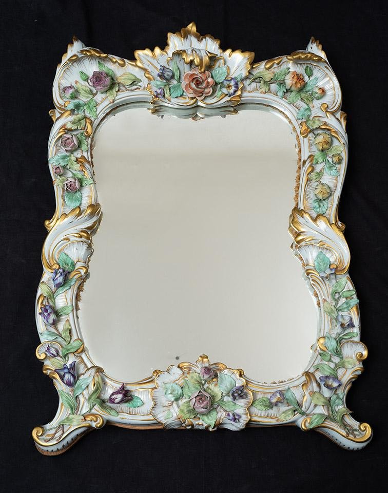 Antique Mirror in Polychrome Capodimonte Porcelain, Early 20th Century ...