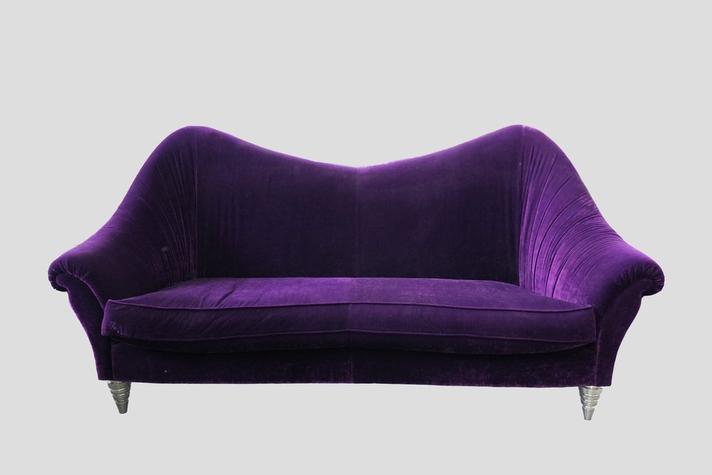 Modern Purple Velvet Three-Seater Sofa for sale at Pamono