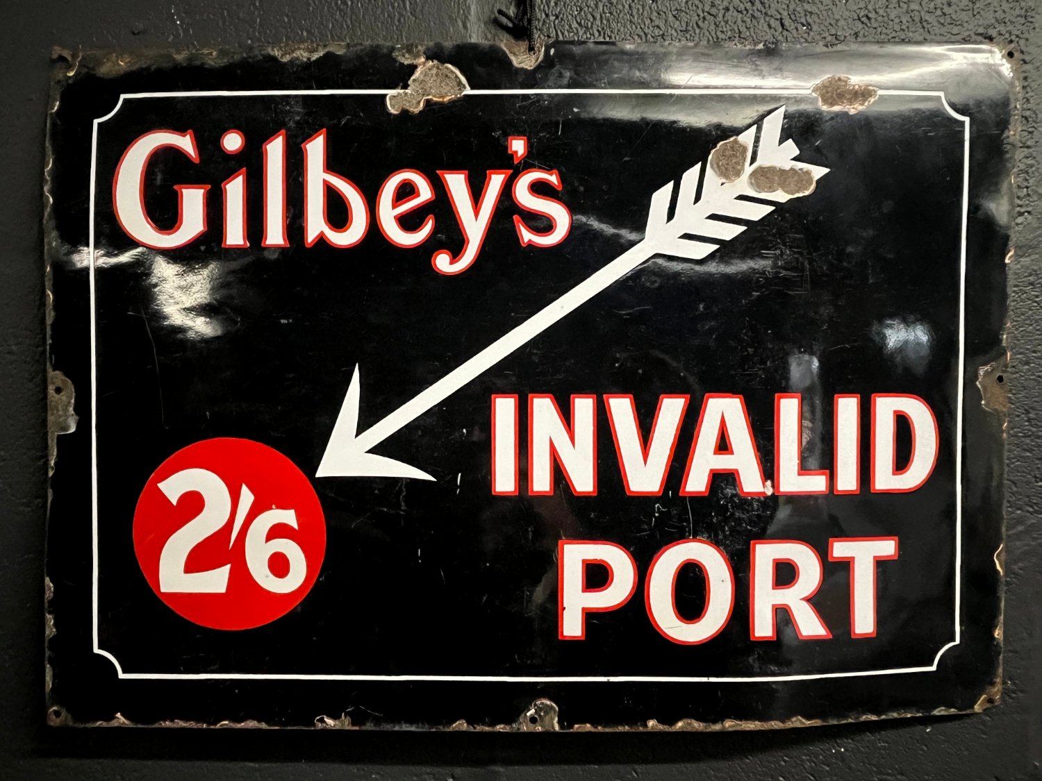 Large Gilbeys Invalid Port Enamel Advertising Railwayana Pub Garden Bar ...
