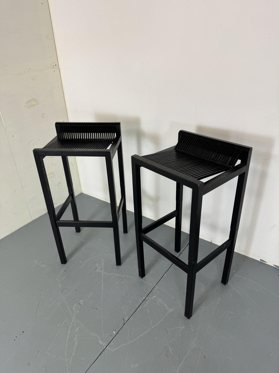Set of Modernist Black Wood and Steel Bar Stools by Ruud Jan Kokke ...