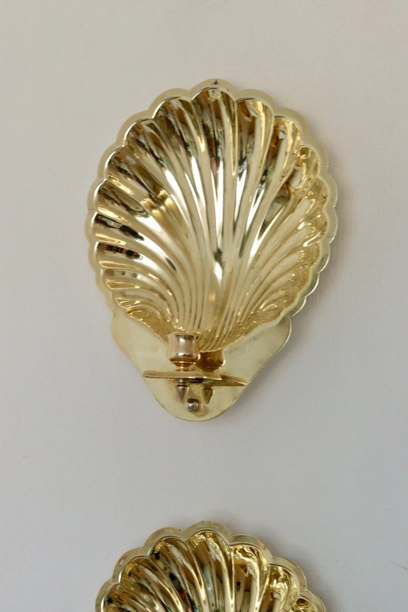 Vintage Brass Shell Scallop Sconces, Set of 2 for sale at Pamono