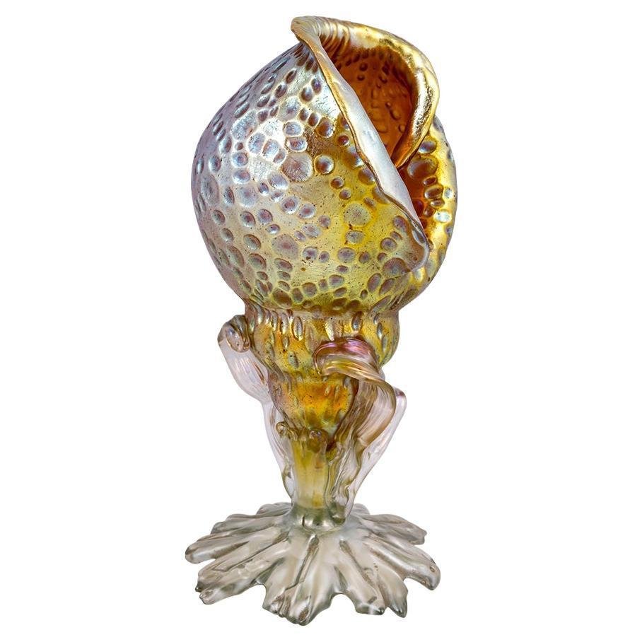 Art Nouveau Austrian Iridescent Conch Shell Glass Vase from Johann ...