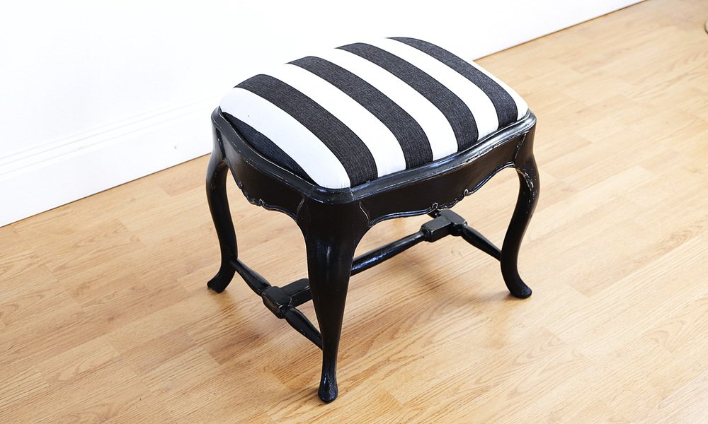 Antique Ottoman in Carved Wood & Padding, Sweden, 1850s for sale at Pamono