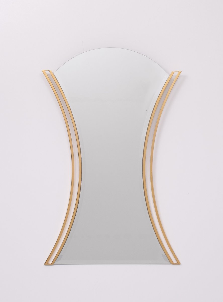 Hourglass-Shaped Brass Wall Mirror, 1970s for sale at Pamono