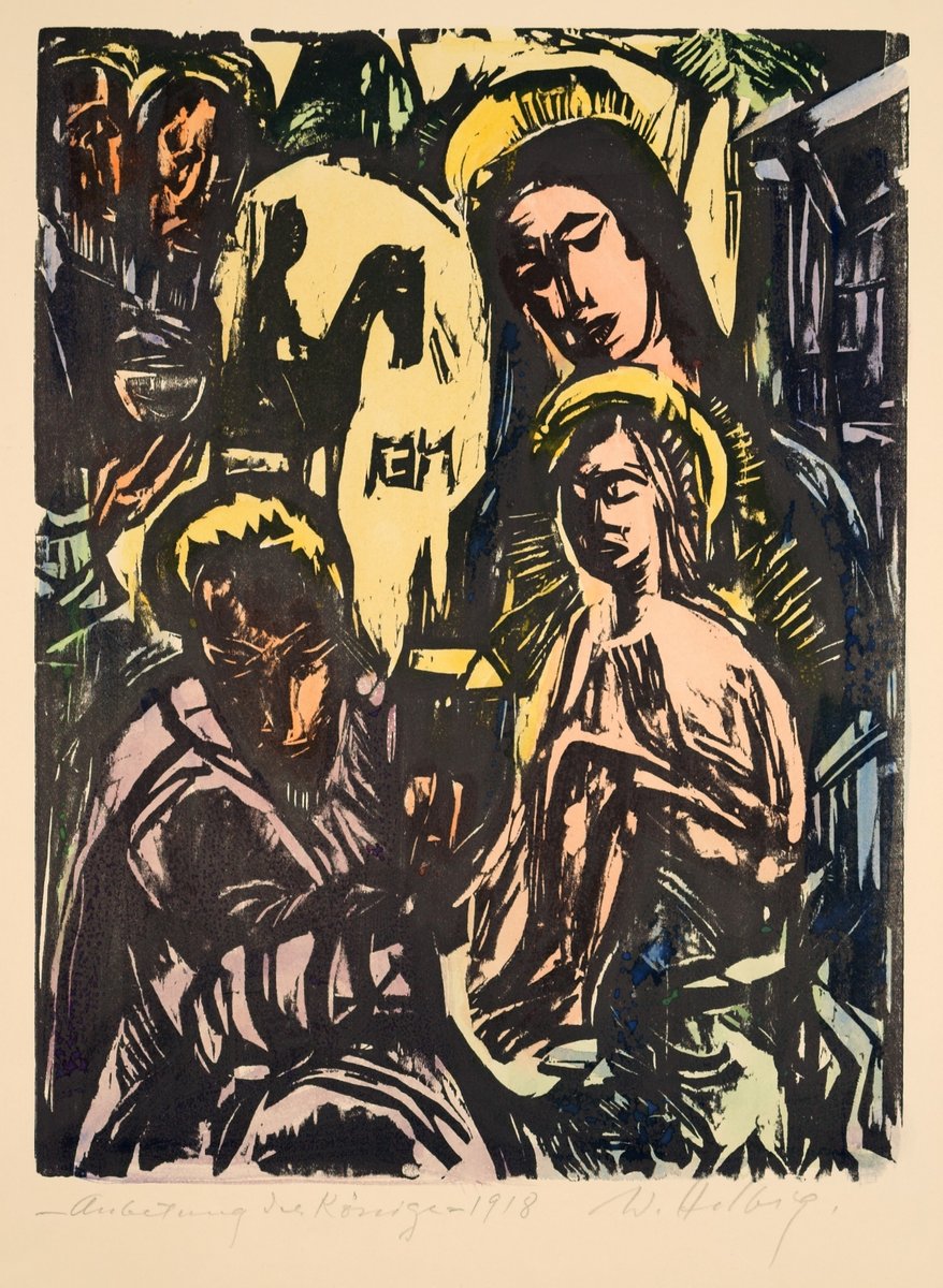 Walter Helbig, Adoration of the Magi, 1918, Hand-Colored Linocut for ...