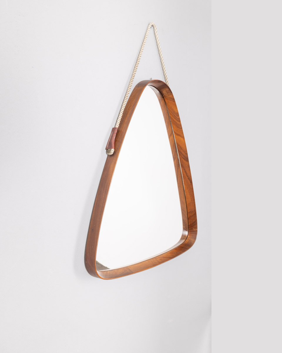 Vintage Italian Triangular Wall Mirror in Wood, 1970s for sale at Pamono