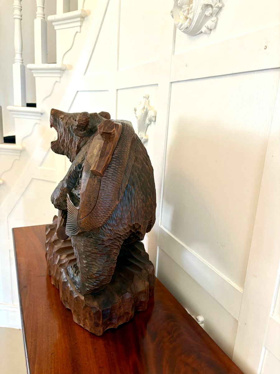 Large Japanese Edwardian Carved Linden Wood Bear Carrying a Fish, 1900s ...