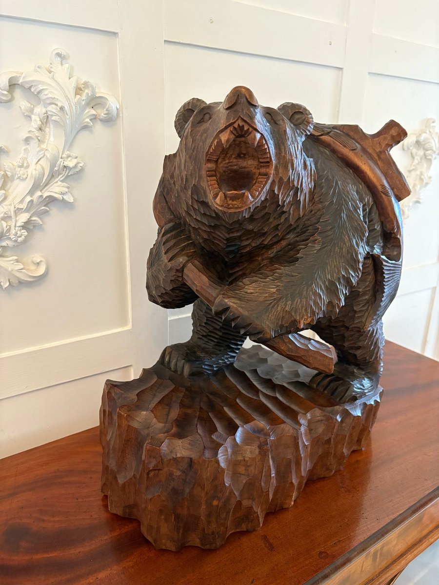 Large Japanese Edwardian Carved Linden Wood Bear Carrying a Fish, 1900s ...