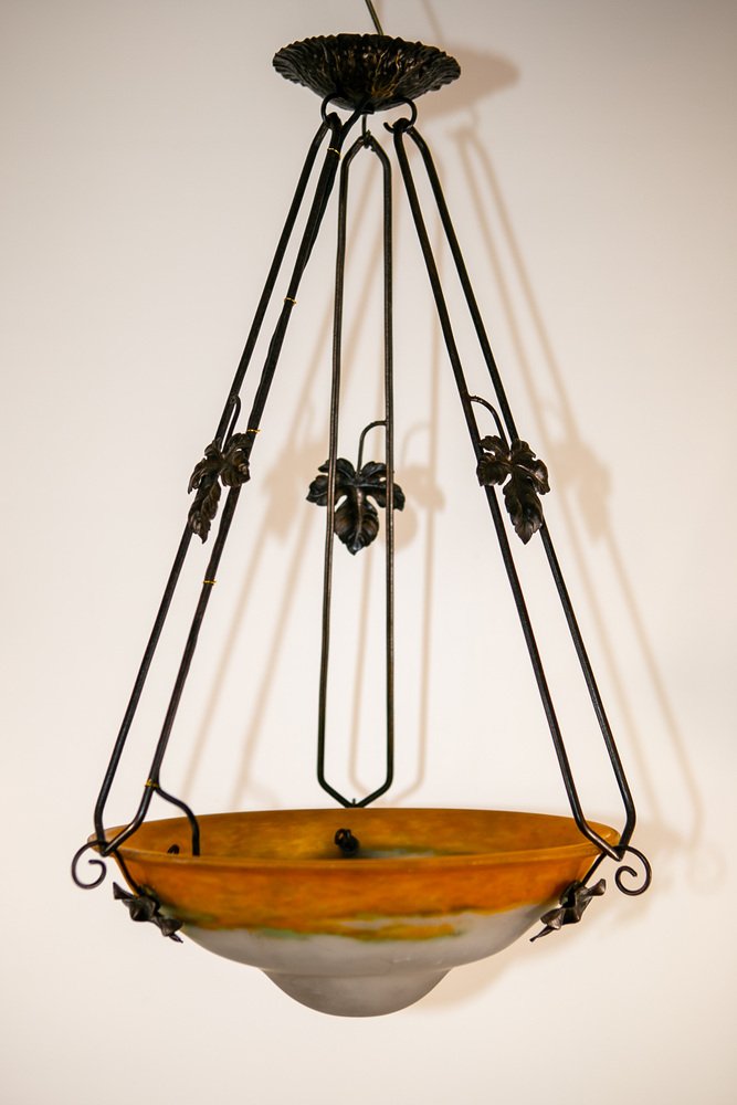 Art Deco Wrought Iron Ceiling Light from Muller Freres Luneville ...