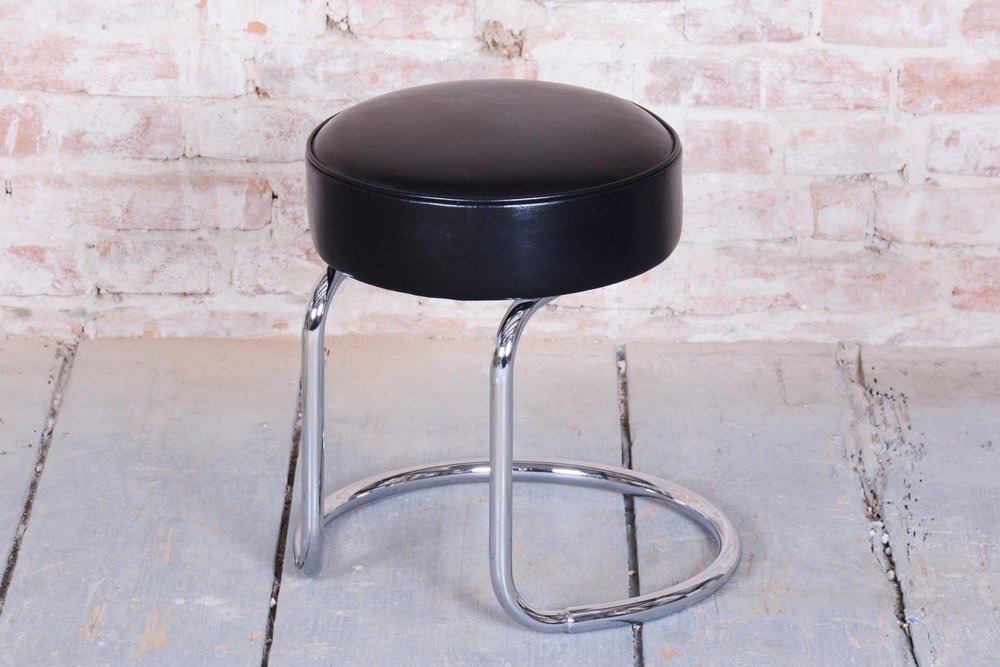 Bauhaus Stool in Chrome-Plated Steel and Leather, 1950s for sale at Pamono