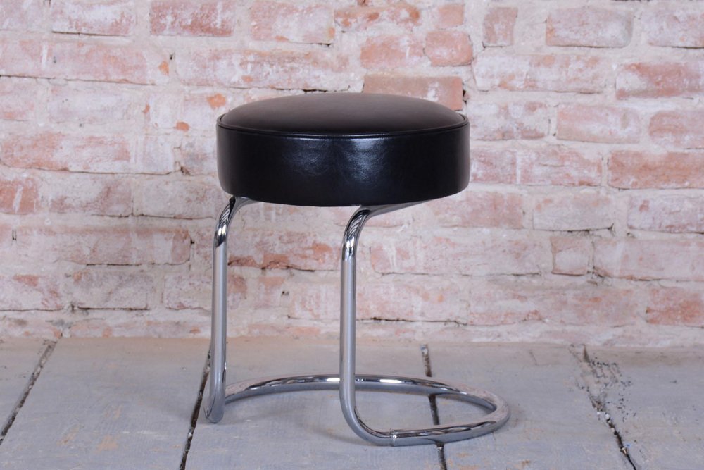Bauhaus Stool in Chrome-Plated Steel and Leather, 1950s for sale at Pamono