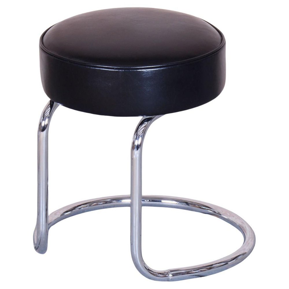 Bauhaus Stool in Chrome-Plated Steel and Leather, 1950s for sale at Pamono