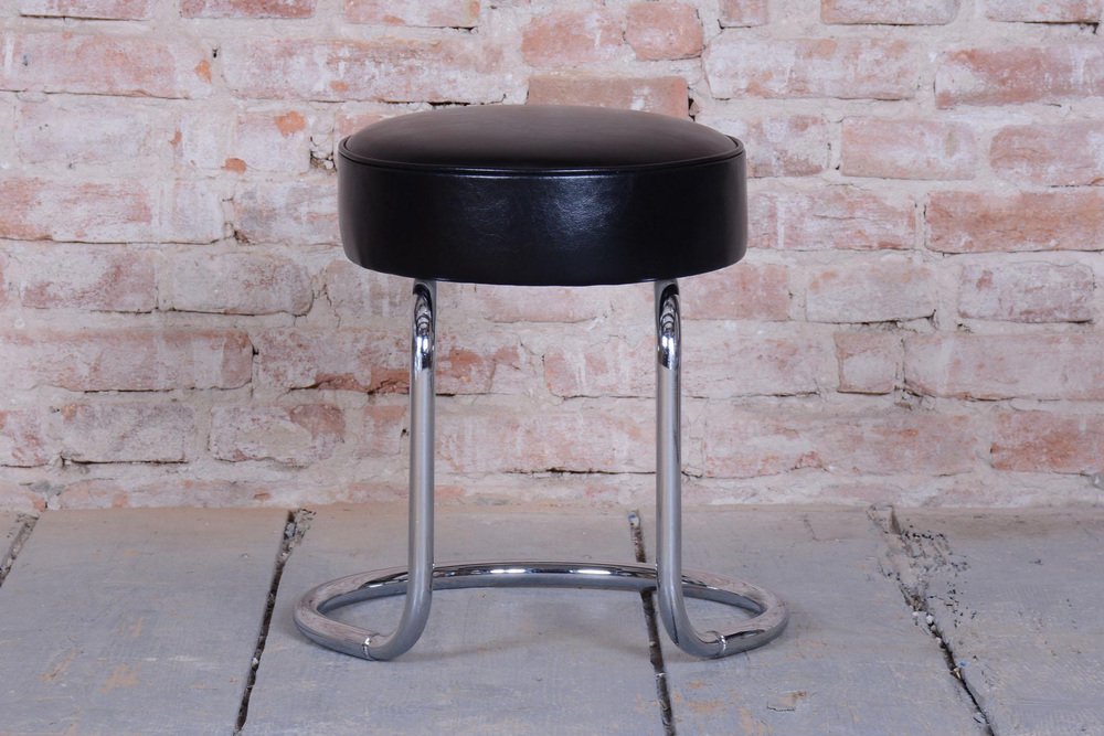 Bauhaus Stool in Chrome-Plated Steel and Leather, 1950s for sale at Pamono