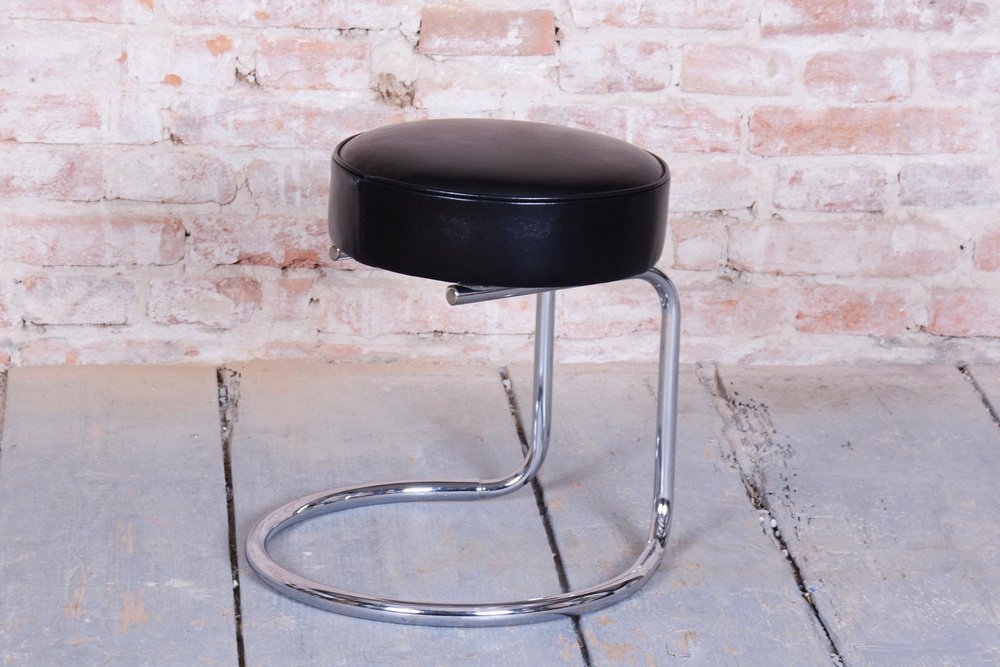 Bauhaus Stool in Chrome-Plated Steel and Leather, 1950s for sale at Pamono