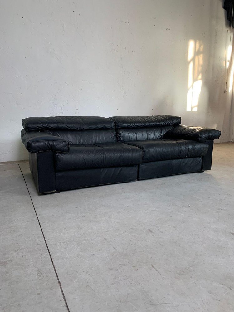 Erasmo Black Leather Sofas attributed to Afra and Tobia Scarpa for B&b Italia, 1960s, Set of 2 ...