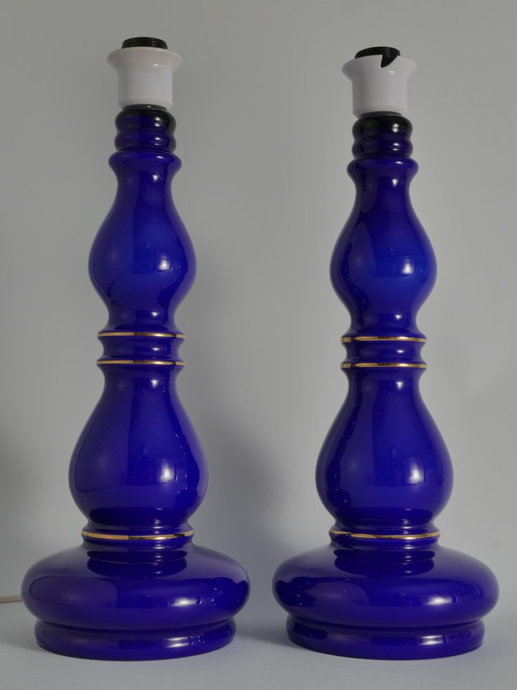 Baluster-Shaped Cobalt Blue Glass Table Lamps from Rosdala Glassworks ...
