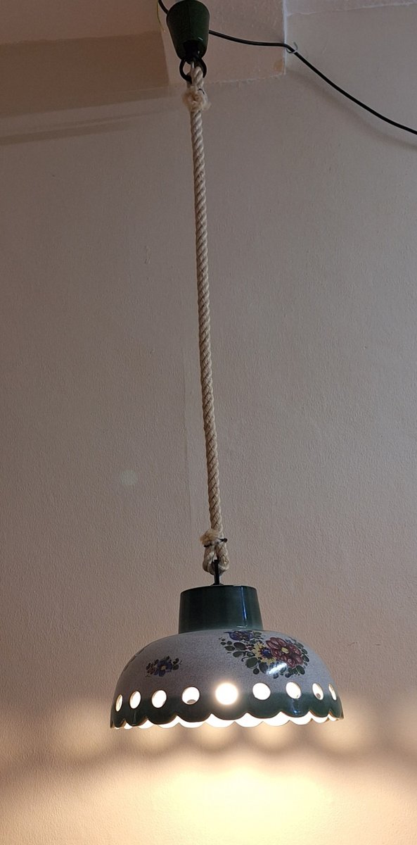 Vintage Rustic German Ceiling Lamp in Beige-Green Ceramic with Colored ...