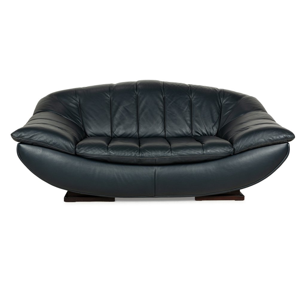 Leather Two-Seater Dark Blue Sofa from Nieri for sale at Pamono
