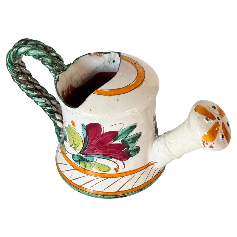 Hand-Painted Ceramic Indoor Watering Can with Floral Motifs, 20th ...