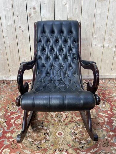 Black Leather Chesterfield Rocking Chair for sale at Pamono