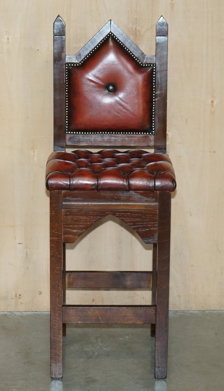 Gothic Brown Leather Chesterfield Kitchen Bar Stools, Set of 3 for sale ...