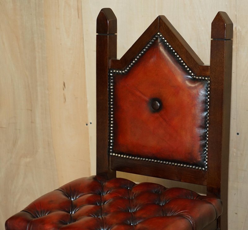 Gothic Brown Leather Chesterfield Kitchen Bar Stools, Set of 3 for sale ...