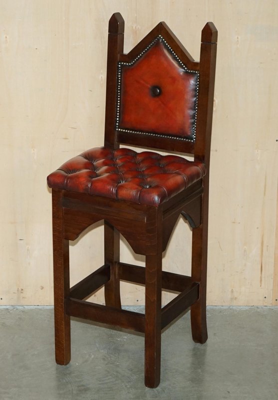 Gothic Brown Leather Chesterfield Kitchen Bar Stools, Set of 3 for sale ...