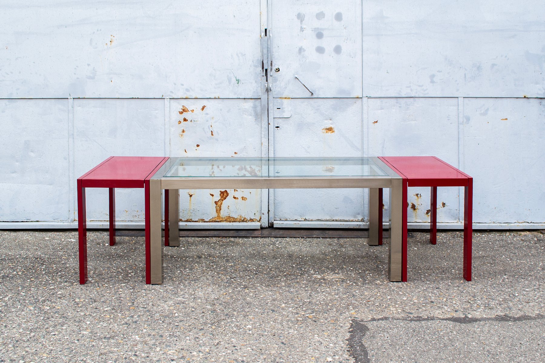 Italian Modular Steel and Glass Tables, 1980s, Set of 3 for sale at Pamono