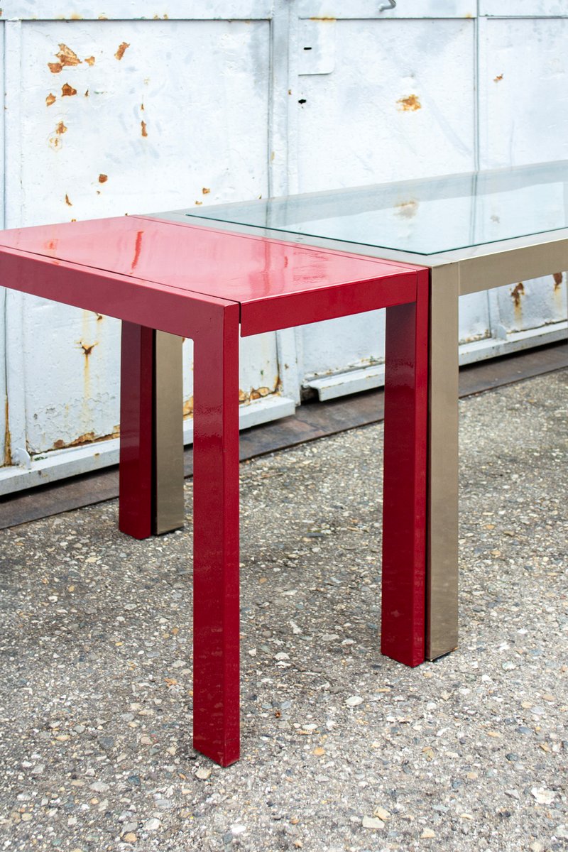 Italian Modular Steel and Glass Tables, 1980s, Set of 3 for sale at Pamono