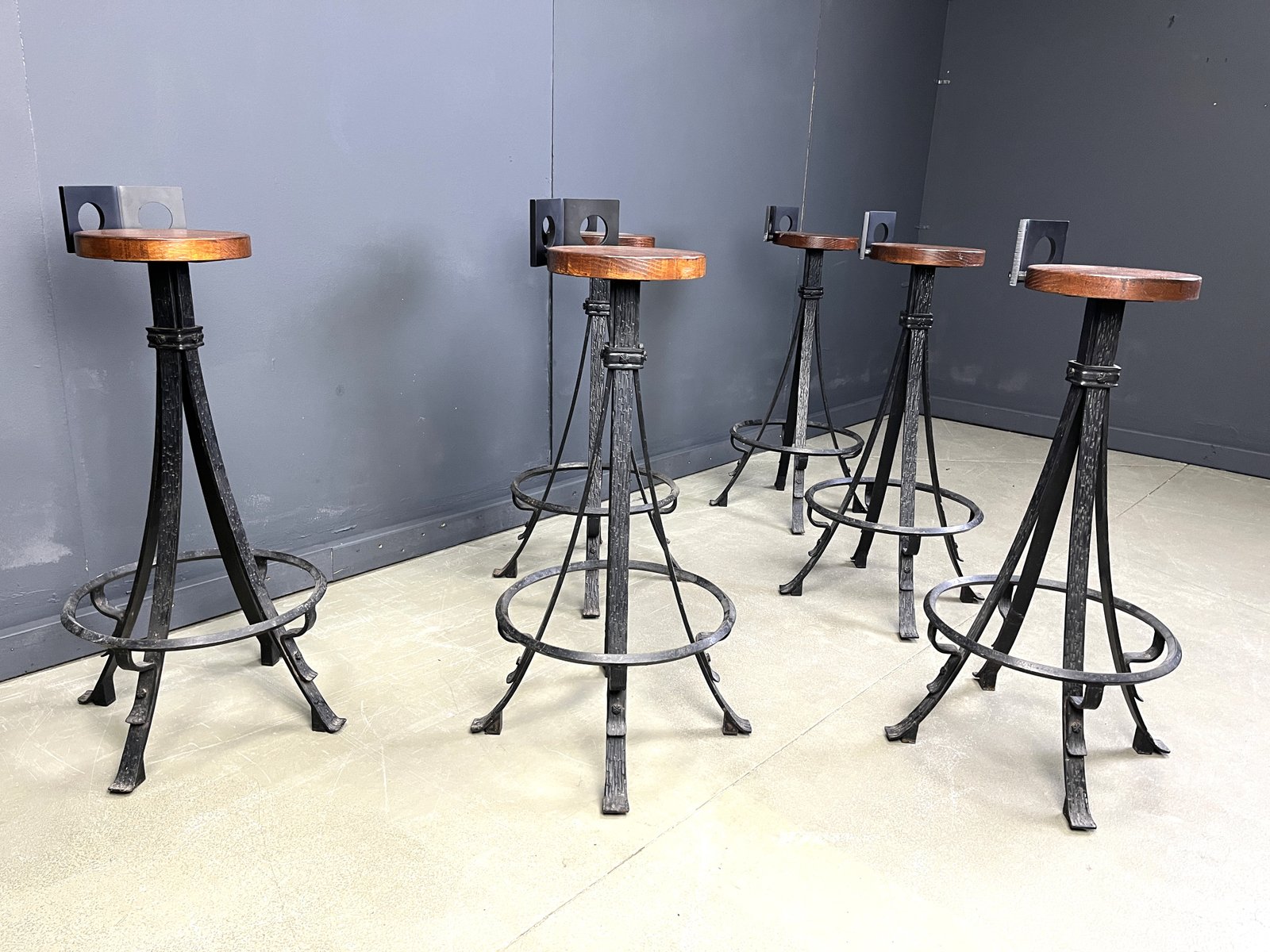 Vintage Brutalist Wrought Iron Bar Stools, 1970s, Set of 6 for sale at ...