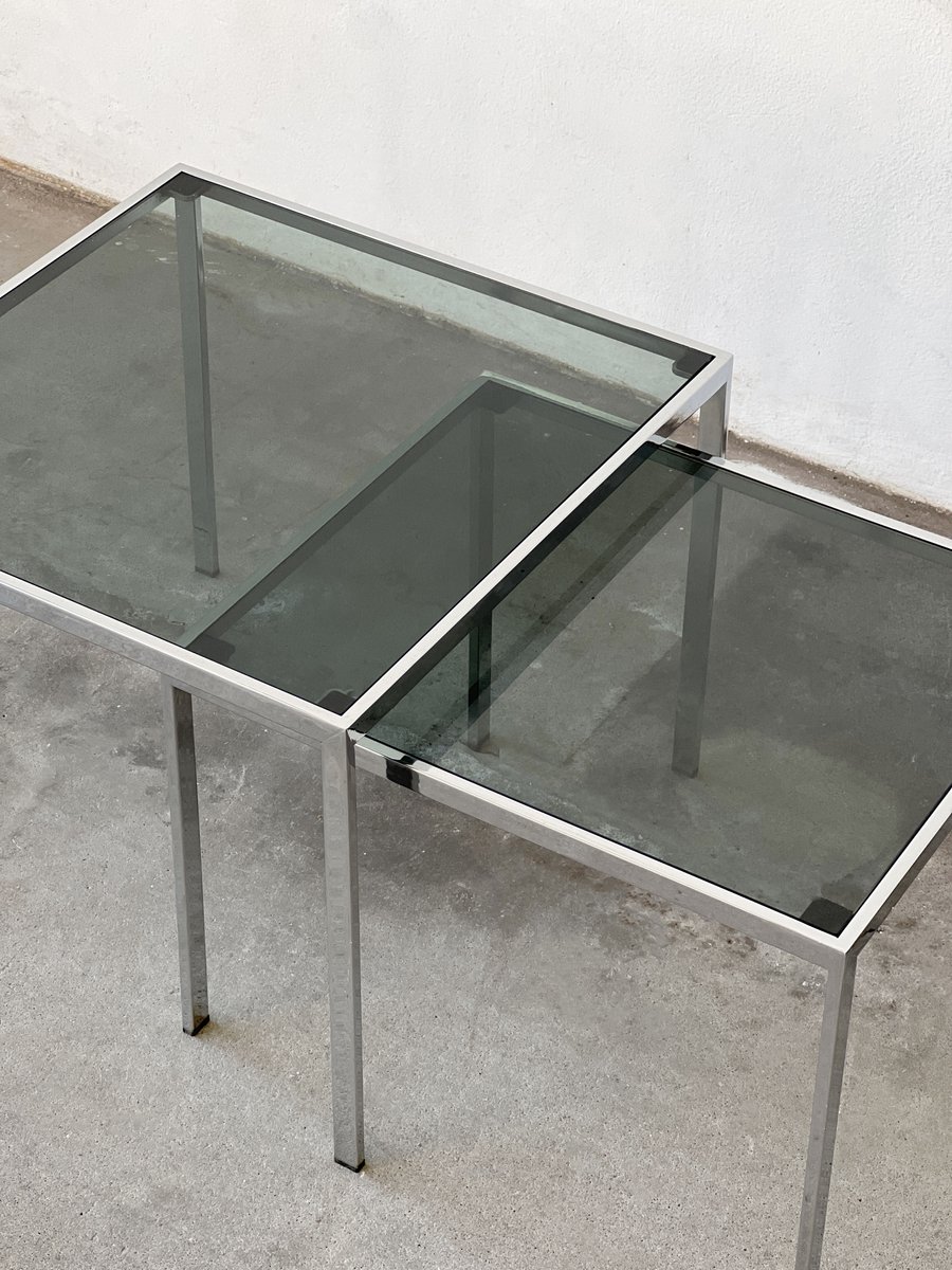 Interlocking Glass and Metal Coffee Tables, 1970s, Set of 2 for sale at ...