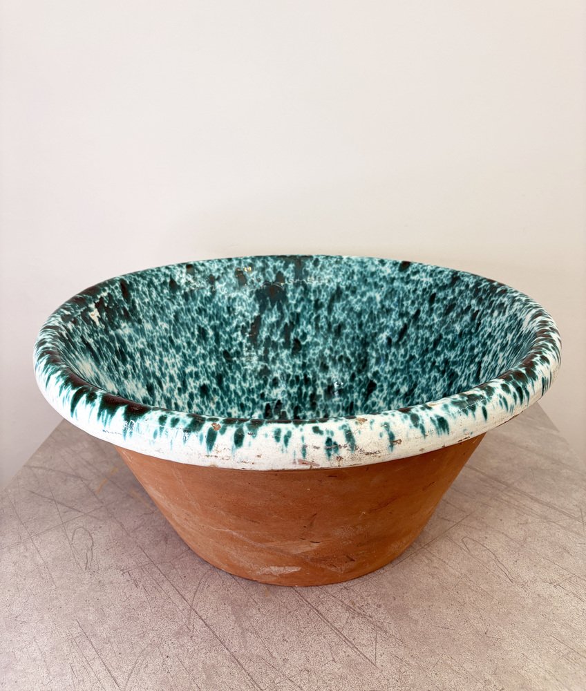 Antique Turquoise Splatter Glaze Passata Bowl for sale at Pamono