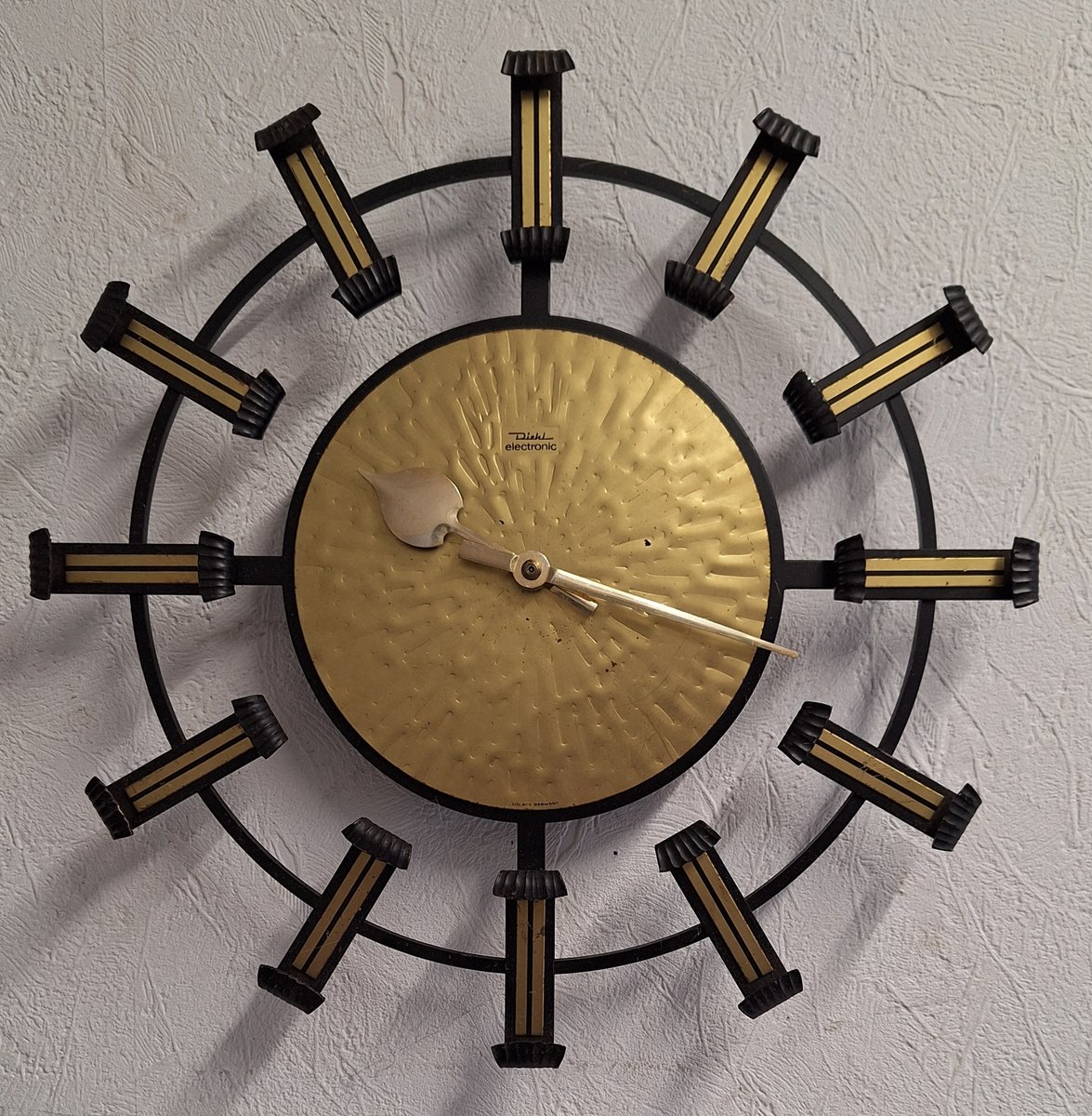 German Wall Clock with Black Metal Frame and Brass Dial from Diehl ...