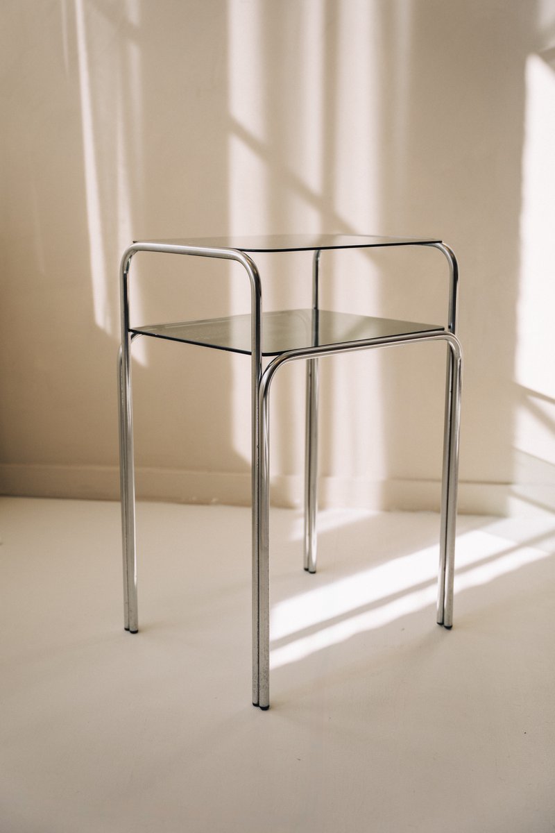 Vintage Tubular Chrome Two-Tier Side Table with Smoked Glass Shelves ...