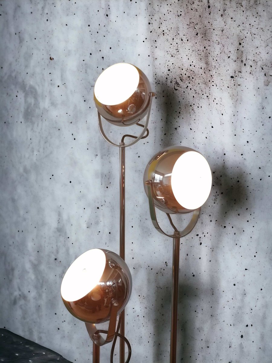 3-Light Floor Lamp with Chromed Metal Structure and Adjustable Sphere ...