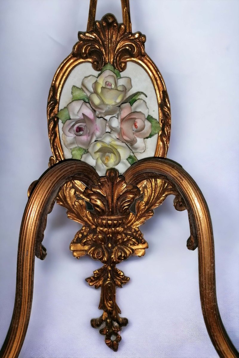2-Armed Applique with Porcelain Plaque, 1920s for sale at Pamono